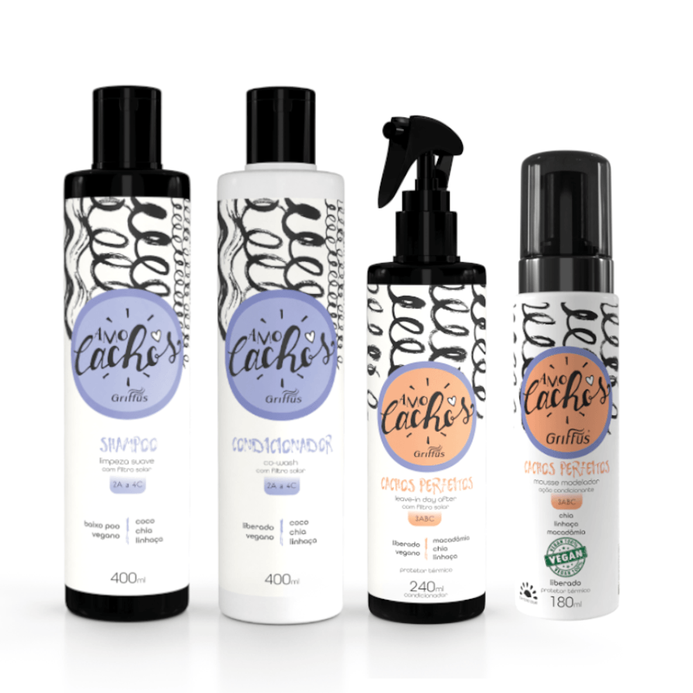 Kit Amo Cachos Shampoo 400ml + Condicionador 400ml + Leave-In 240ml ...